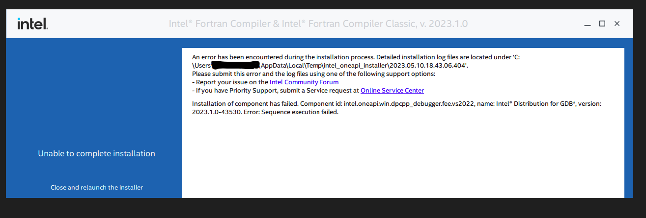 Installation Error Intel Fortran Compiler Classic 20231 With Vs2022 Intel Community 